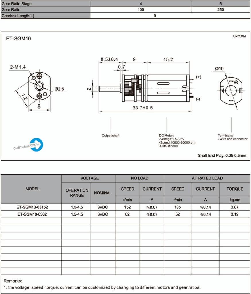 3V DC Gear Motor | Mini Lock Motor | Custom Electric Motors - ETONM MOTOR